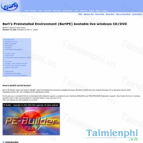Download BartPE Bootable Live Windows CD/DVD 3.1.10a - Khởi động máy t